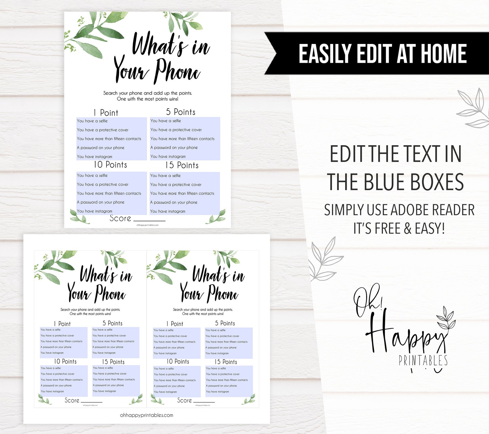 EDITABLE Whats in Your Phone Baby Game Printable Baby Shower | Etsy