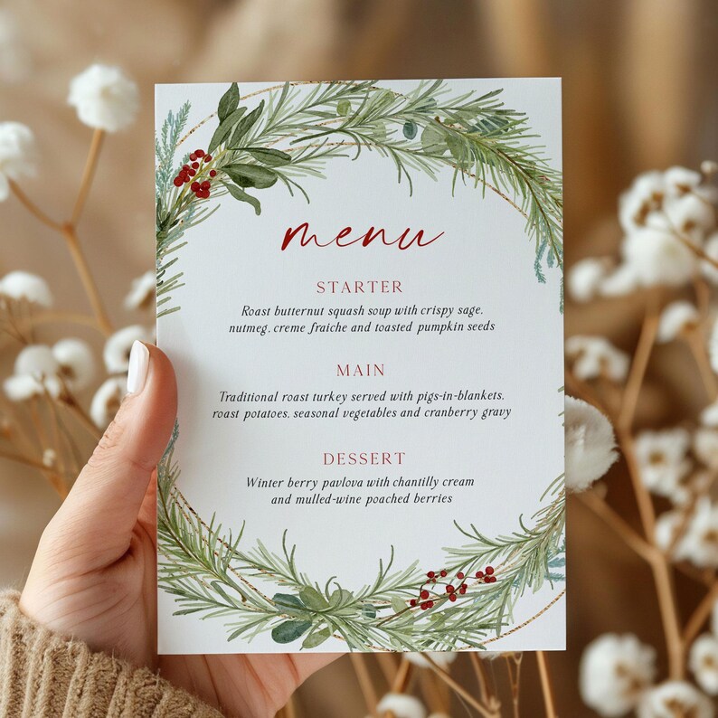 Christmas Dinner Menu Template, Friendsmas Holiday Party Menu Card ...
