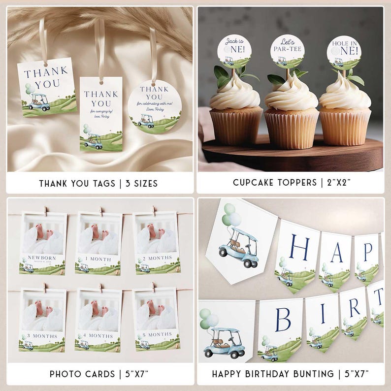 Golf First Birthday Party Bundle, Hole in One Birthday Invitation ...