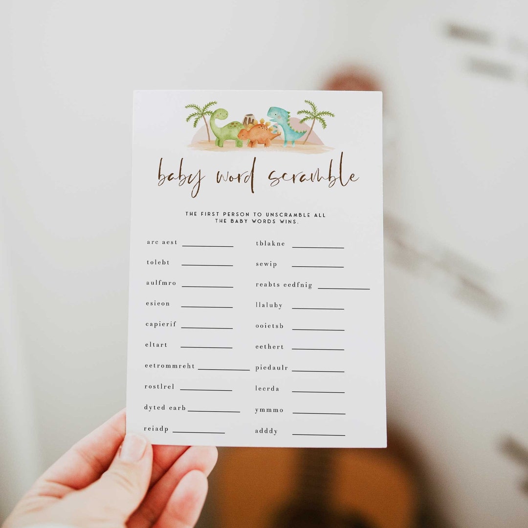 DINO Baby Word Scramble Game, Printable Baby Shower Games, Dinosaur ...