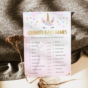 Unicorn Baby Shower, Celebrity Baby Names Game, Printable Baby Shower ...