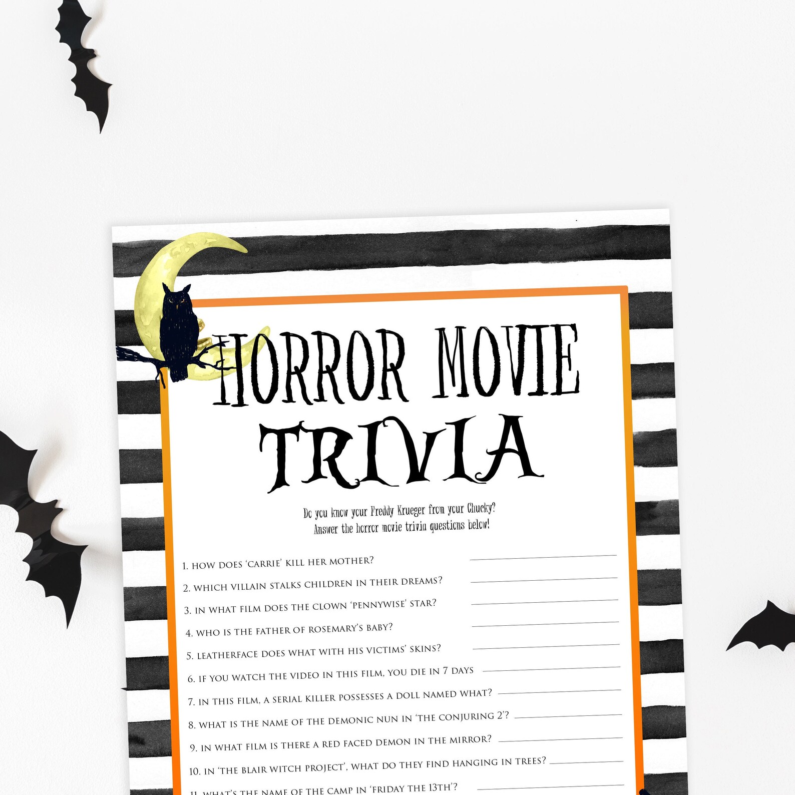 Halloween Party Game Horror Movie Quiz Scary Movie Quiz - Etsy