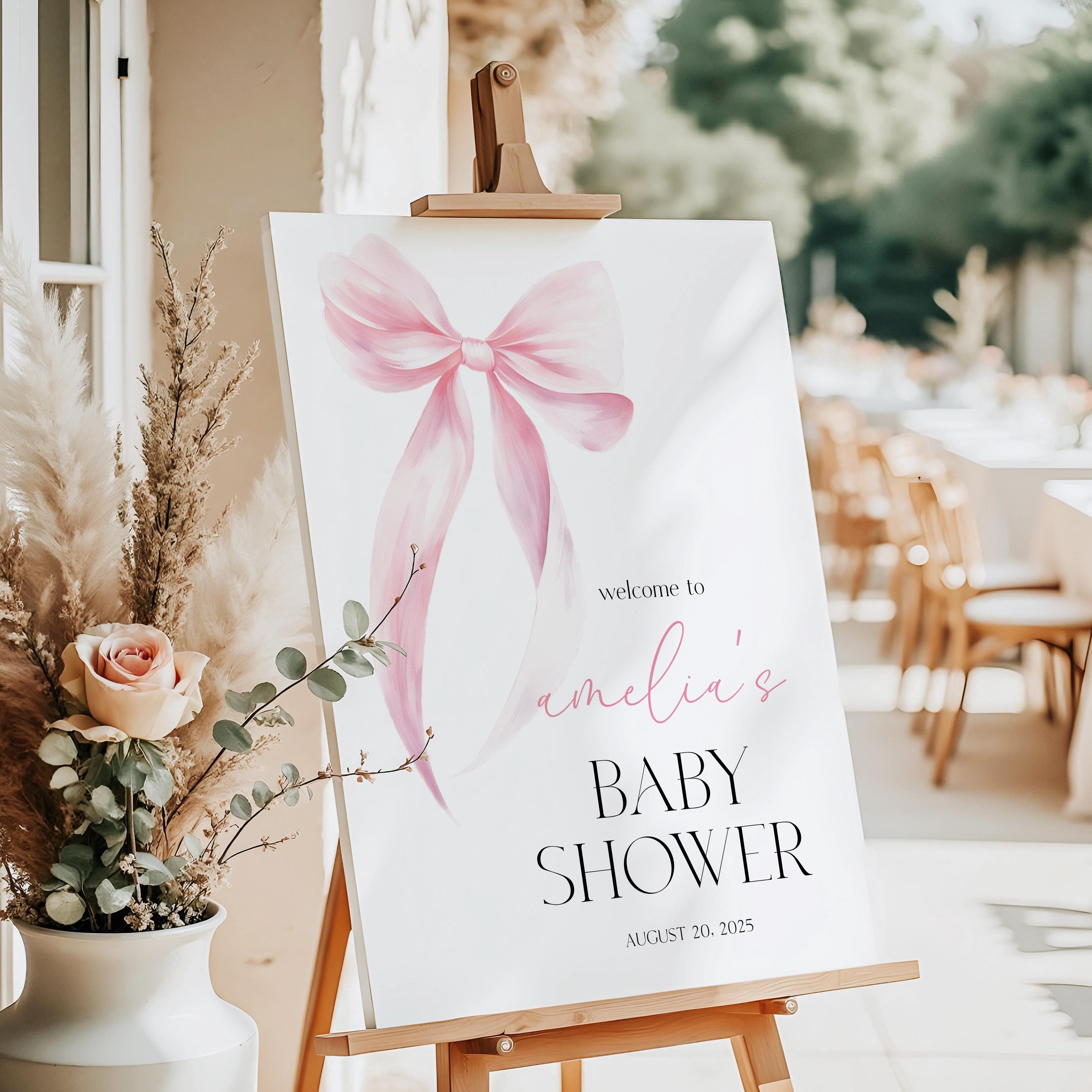 PRINTED + SHIPPED Pink Bow Baby Shower Welcome Sign, Pink Bow Baby ...