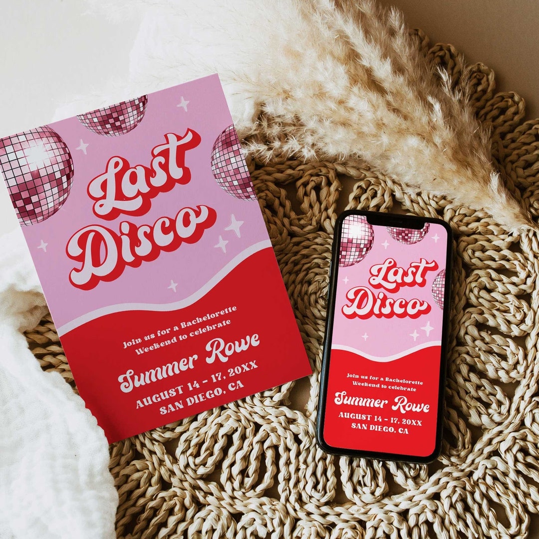 Last Disco Bachelorette Party Invite, Pink Retro Bachelorette Invite ...