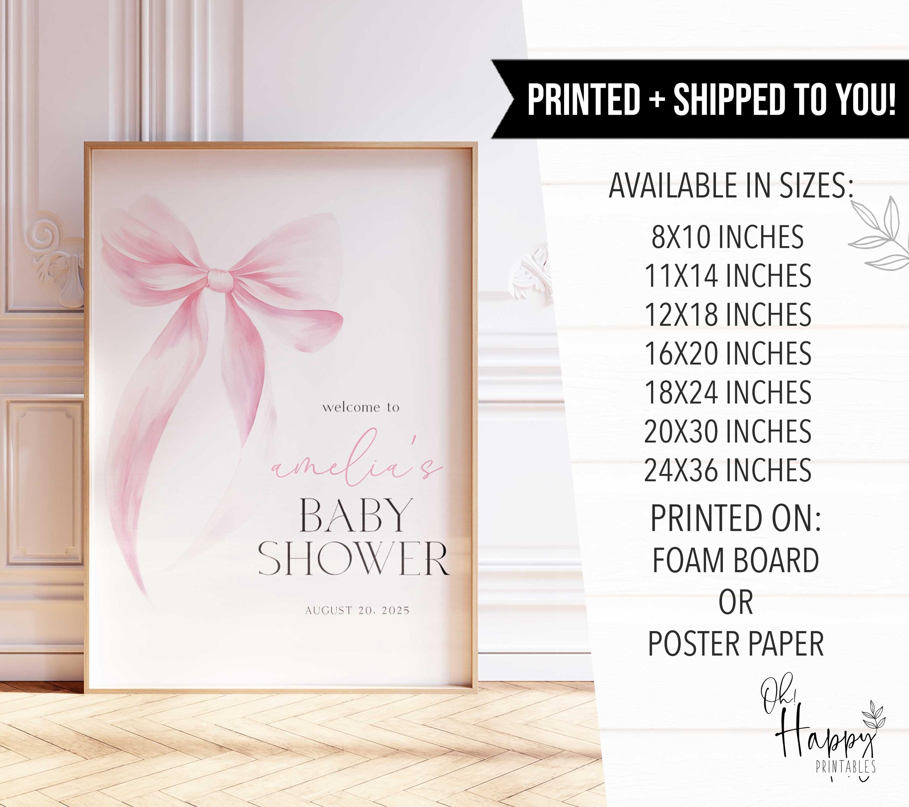 PRINTED + SHIPPED Pink Bow Baby Shower Welcome Sign, Pink Bow Baby ...