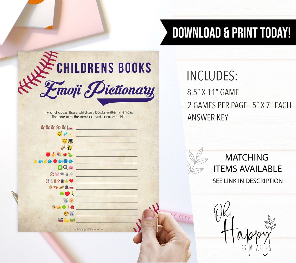 Childrens Books Emoji Pictionary Game Printable Baby Shower | Etsy