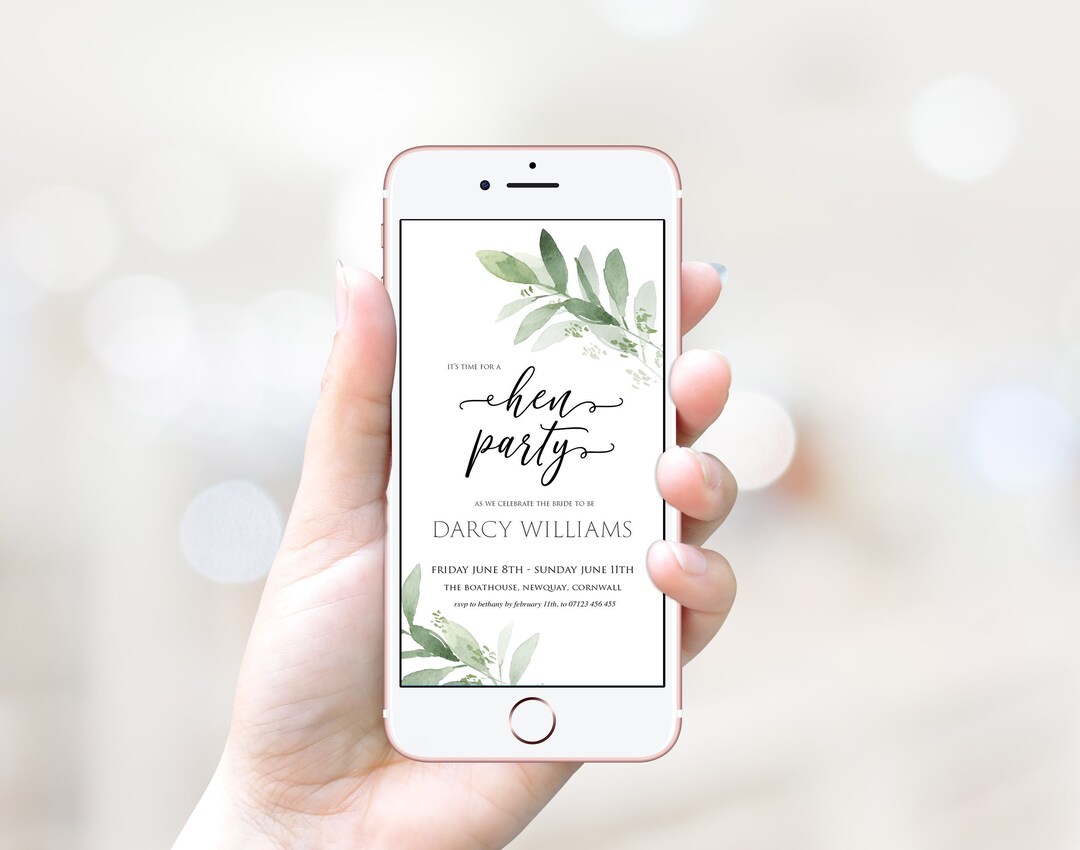 GREENERY Digital Hen Party Invitation Set, Greenery Hen Party ...