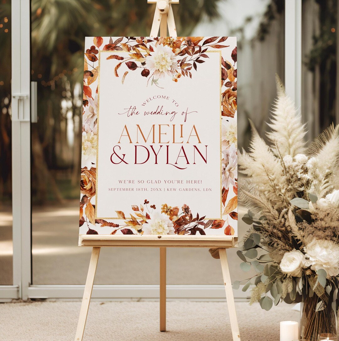 Fall Wedding Welcome Sign Board, Personalised Autumn Wedding Welcome ...