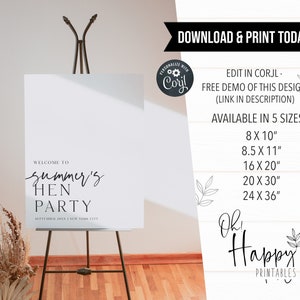 HARPER Minimal Hen Party Welcome Sign, Hen Weekend Welcome Sign, Modern ...