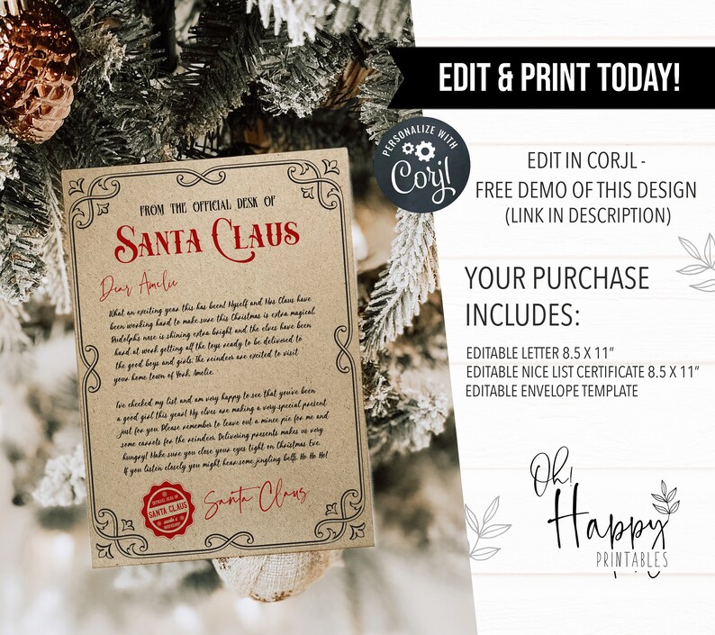 EDITABLE Letter From Santa Template Certificate From Santa - Etsy