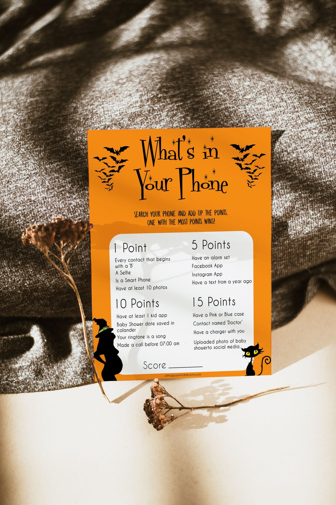 Halloween Whats in Your Phone Baby Shower Game, Autumn Baby Games, Baby ...