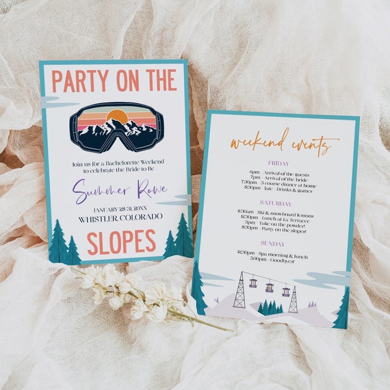 ASPEN Ski Bachelorette Party Invitation Set Ski Snowboard - Etsy UK