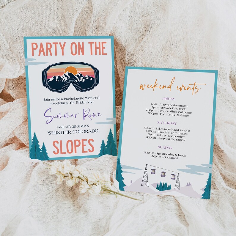 ASPEN Ski Bachelorette Party Invitation Set, Ski Snowboard Bachelorette ...