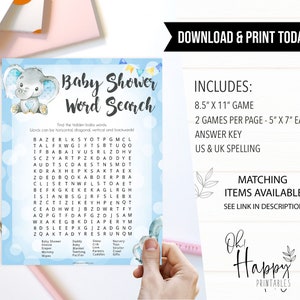 Baby Shower Word Search Game, Printable Baby Shower Games, Blue ...