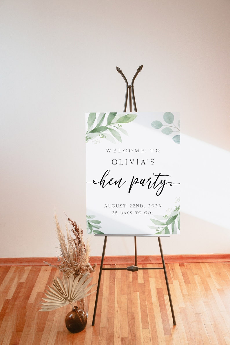 GREENERY | Hen Party Welcome Sign, Editable Hen Party Welcome Sign ...