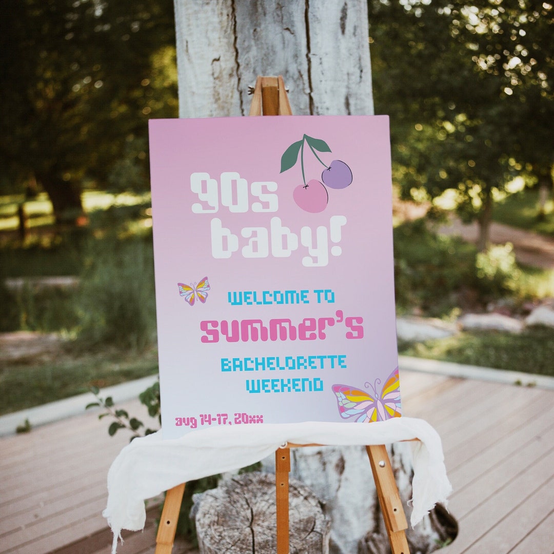 BRITNEY 90s Baby Bachelorette Party Welcome Sign, Editable Template ...