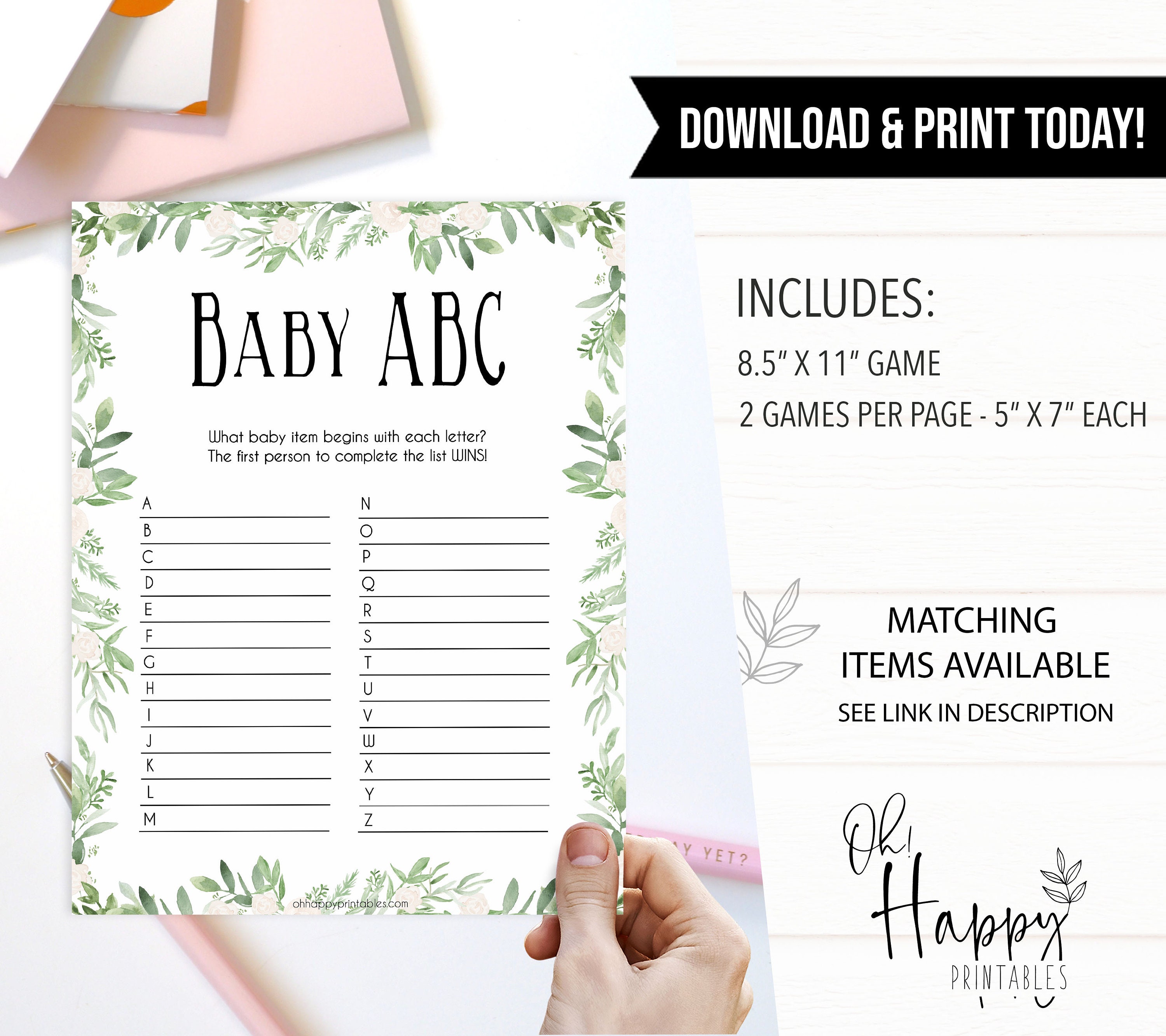 Baby Name ABC Game Printable Baby Shower Games Greenery Baby - Etsy UK