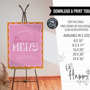 DAISY Pink Hen Party Welcome Sign, Editable Template, Hen Party Decor ...