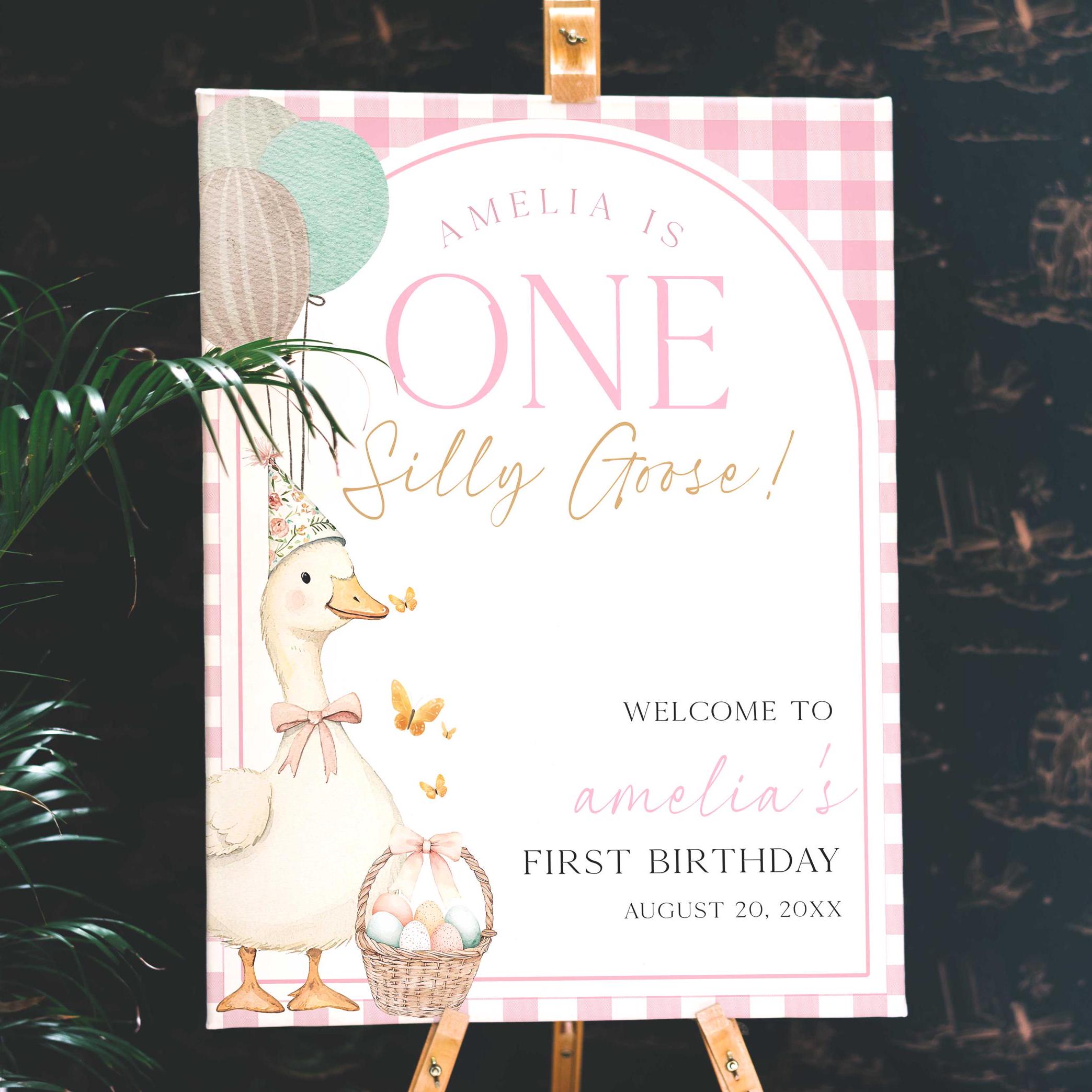 Pink One Silly Goose 1st Birthday Welcome Sign, Editable Silly Goose ...