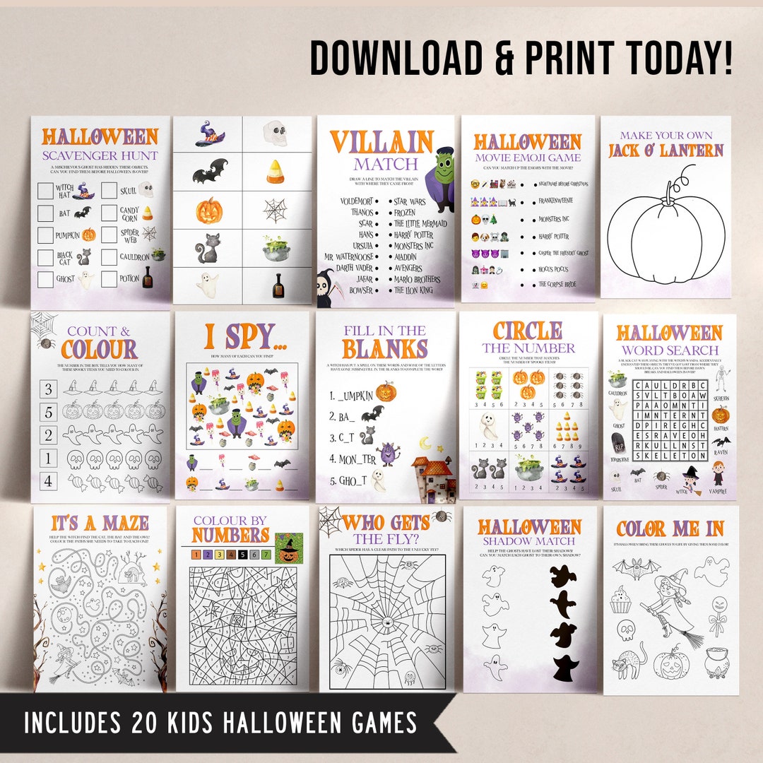 20 Kids Halloween Games Bundle, Kids Halloween Activity Pack, Printable ...
