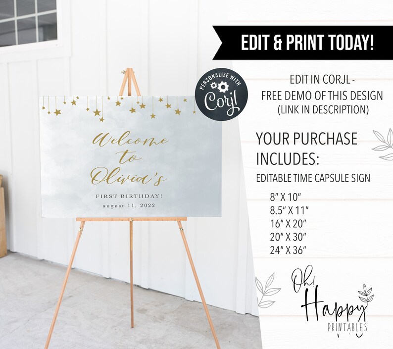 EDITABLE Little Star First Birthday Welcome Sign Welcome Sign - Etsy