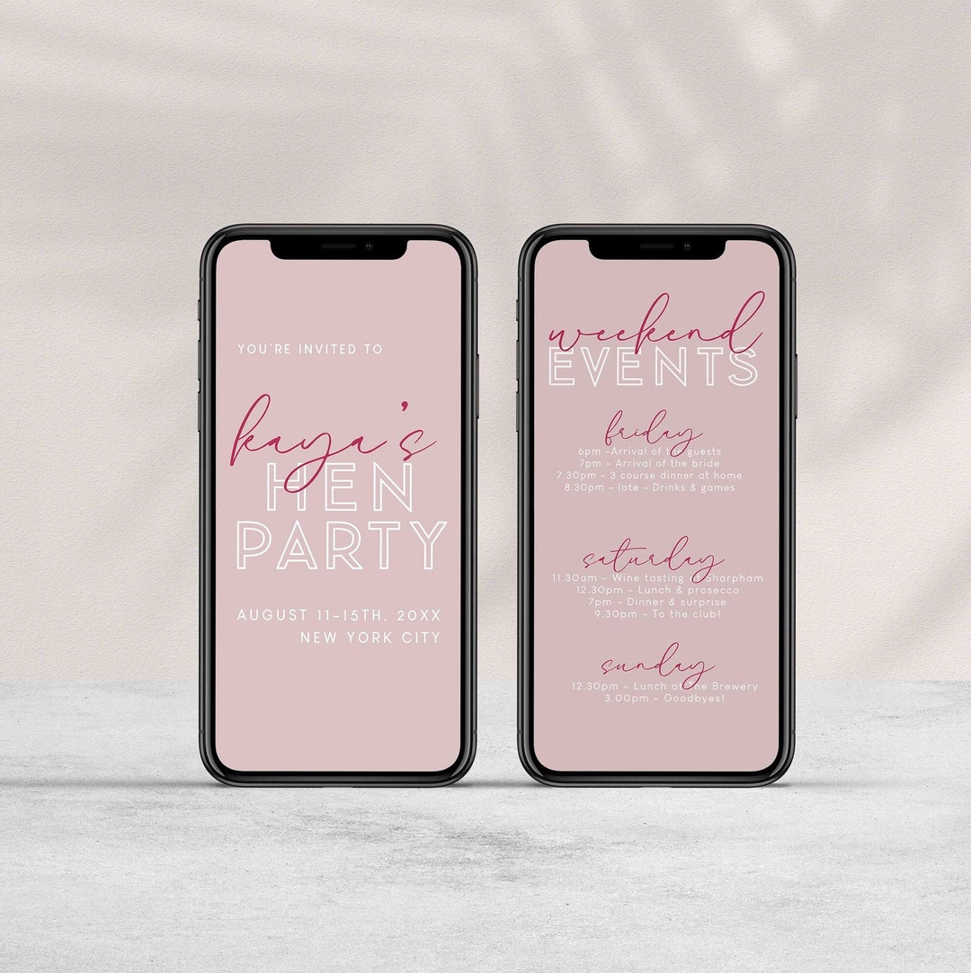 PIXI Digital Hen Party Invitation Set, Pink Modern Hen Party Invite ...