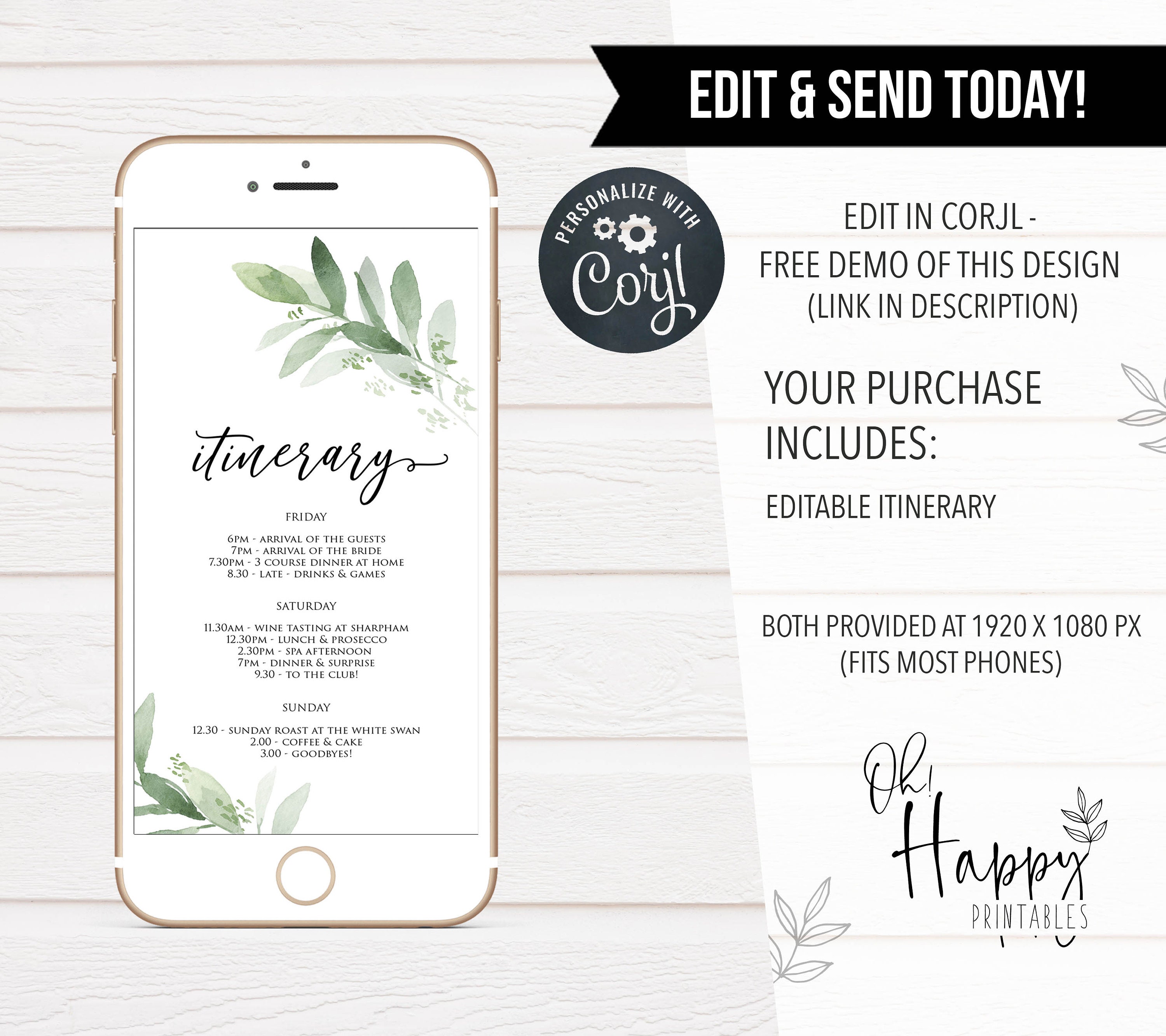 GREENERY Digital Itinerary Template Bachelorette Itinerary Etsy UK