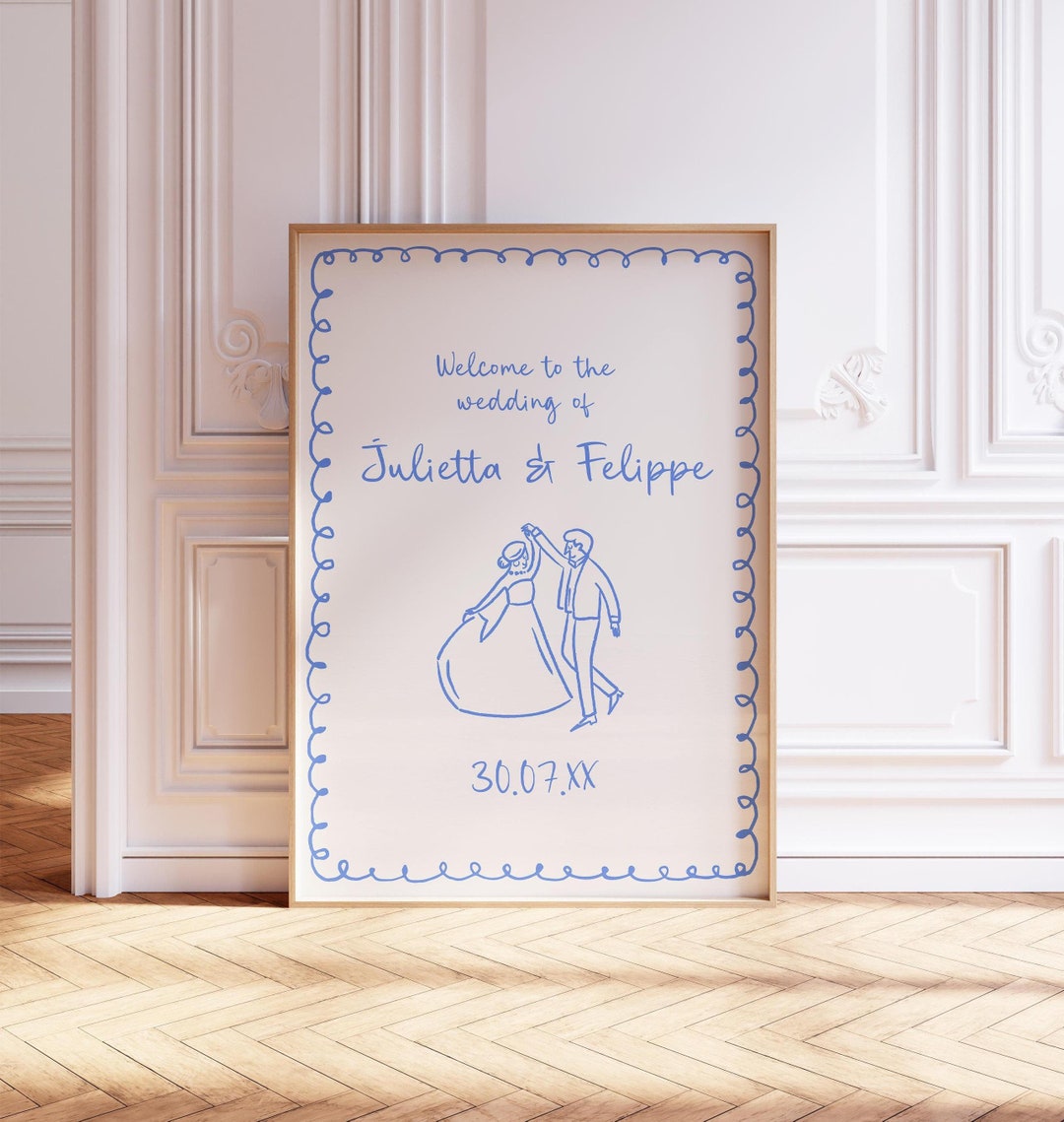 PRINTED + SHIPPED Hand Drawn Wedding Welcome Sign, Doodle Hand Drawn ...