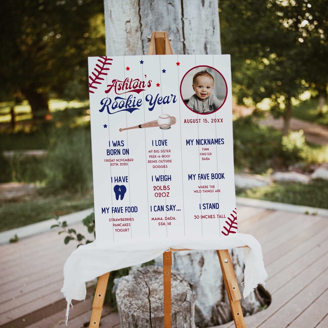 Baseball 1st Birthday Poster, My First Year Baseball Birthday Milestone ...