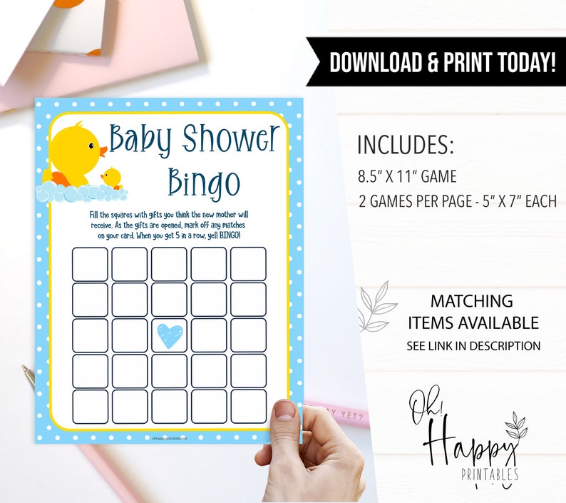 Rubber Ducky Baby Shower Bingo Printable Baby Shower Games | Etsy
