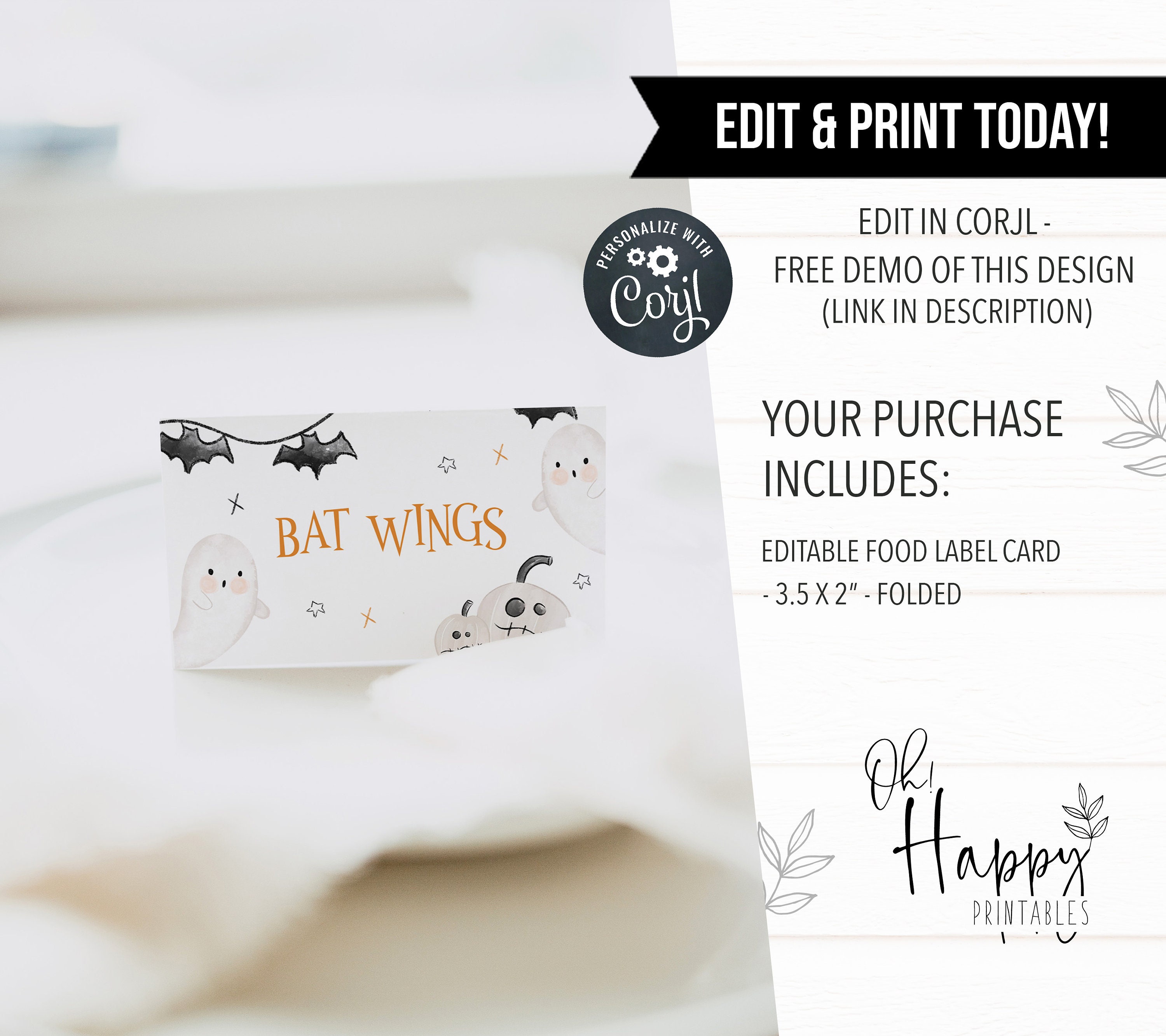 Kids Halloween Food Tent Printable Template, Ghosts, Halloween Party ...