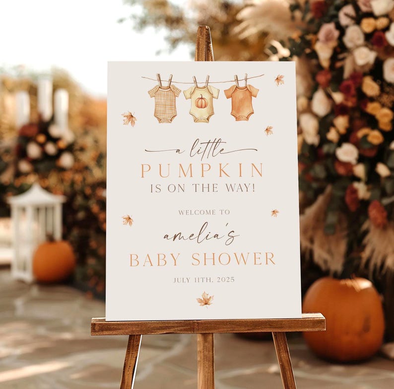 Little Pumpkin Baby Shower Welcome Sign, Editable Template, Fall Autumn ...