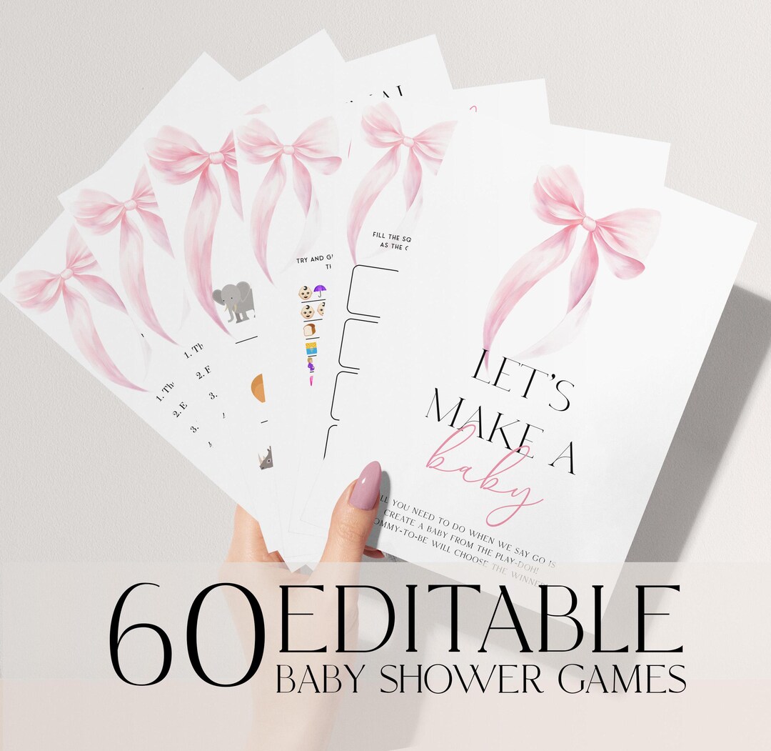 60 Pink Bow Baby Shower Games, Pink Bow Games Printable, Pink Bows Baby ...