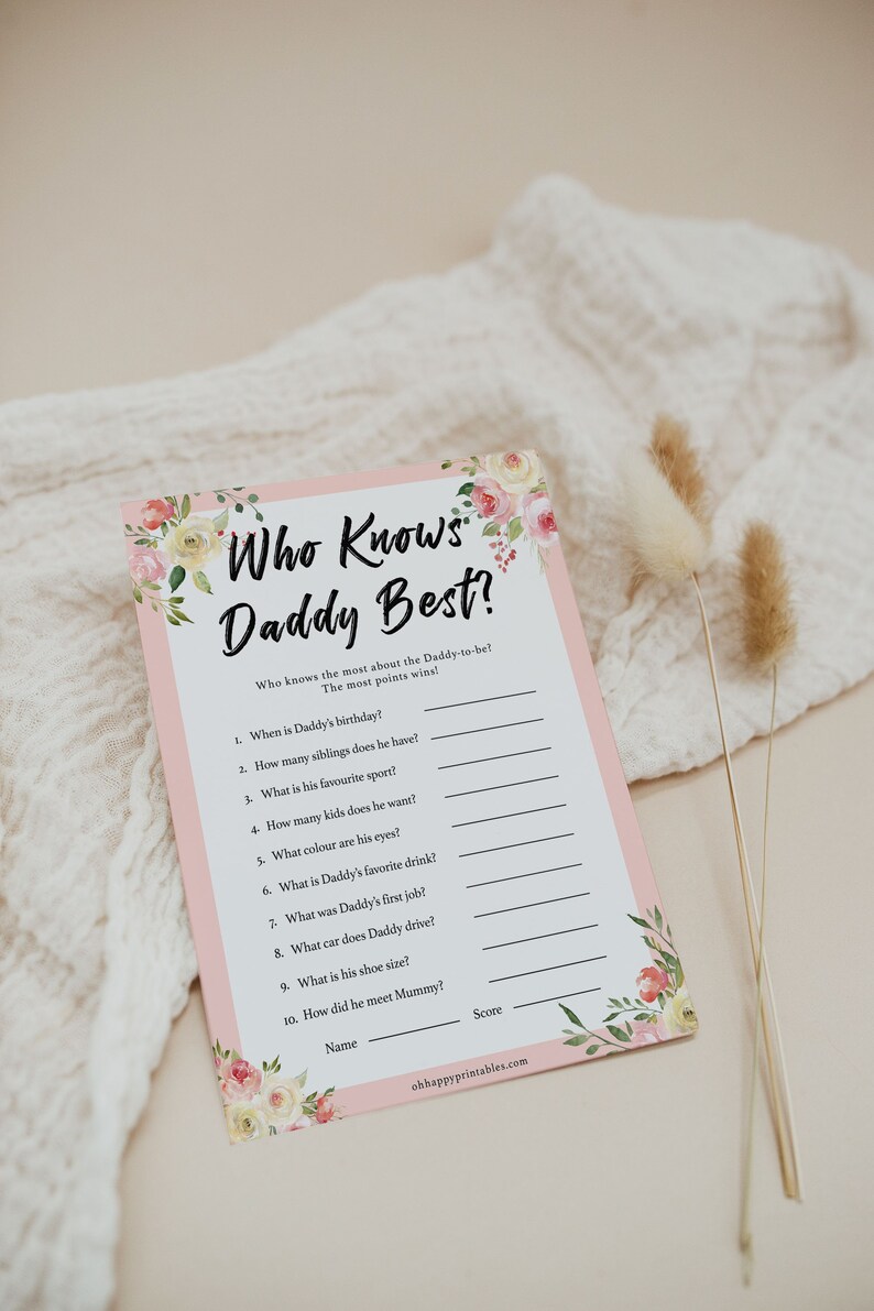Floral Baby Shower Who Knows Daddy Best Game Printable Baby - Etsy