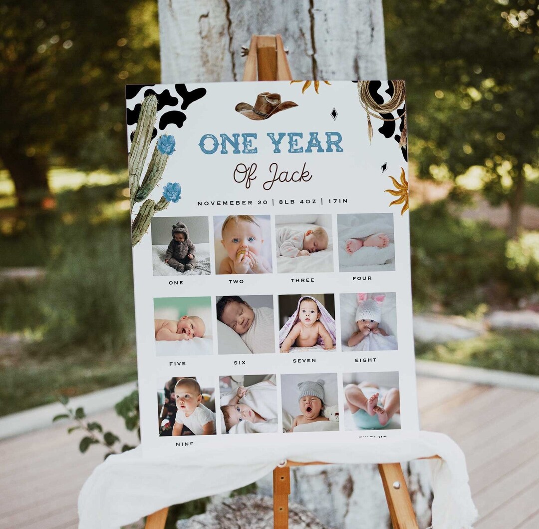 First Rodeo Milestone Birthday Sign, Baby's First Year Poster Template ...
