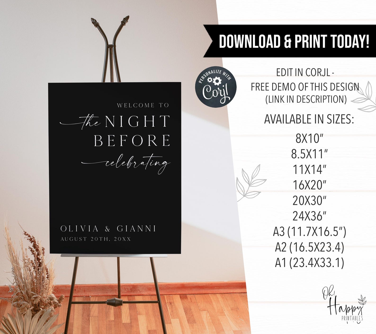 The Night Before Welcome Sign Black Editable Rehearsal Dinner Welcome ...