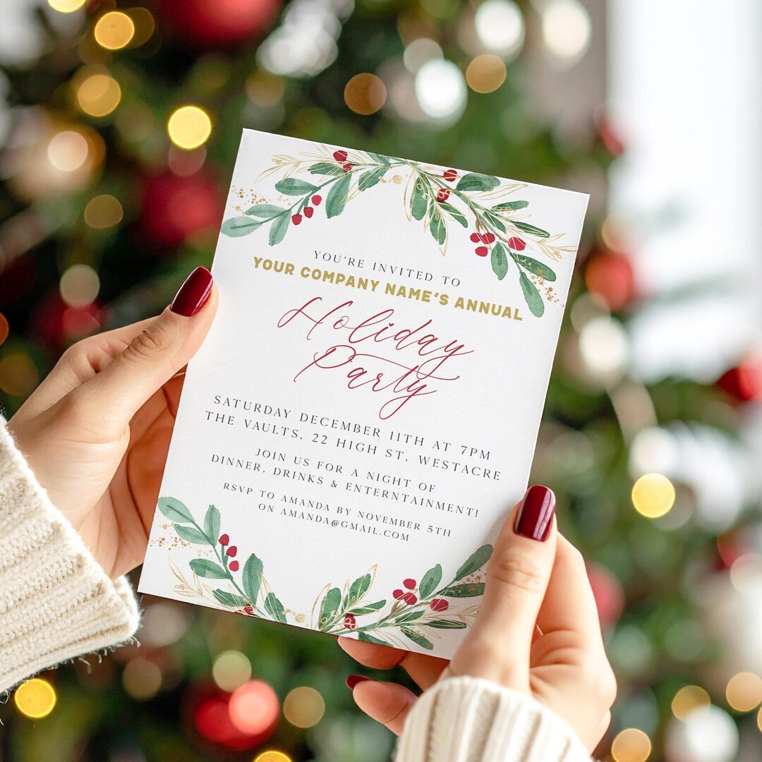 Office Christmas Party Invitation Template, Editable Printable ...