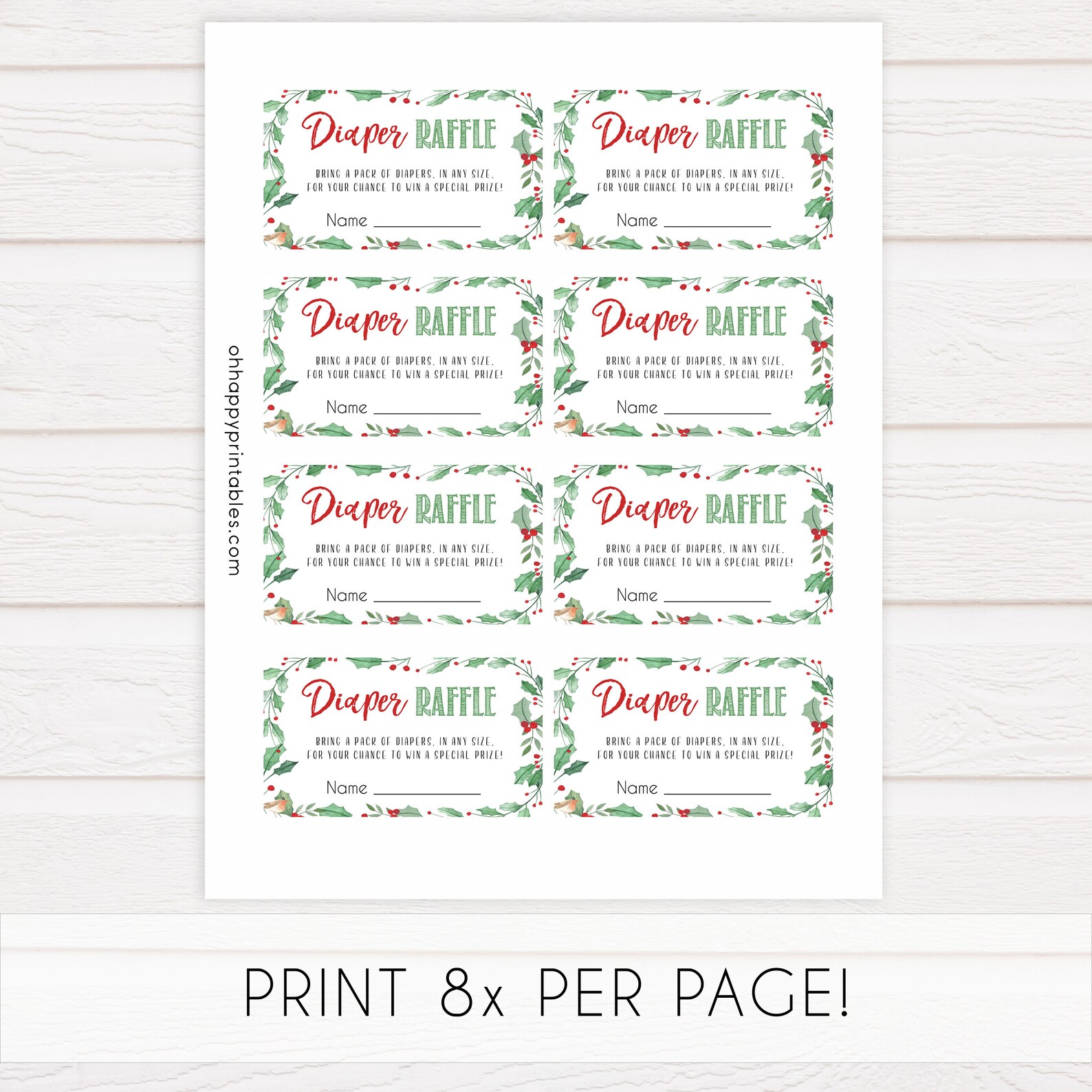 Christmas Diaper Raffle Printable Baby Games Diaper Game - Etsy