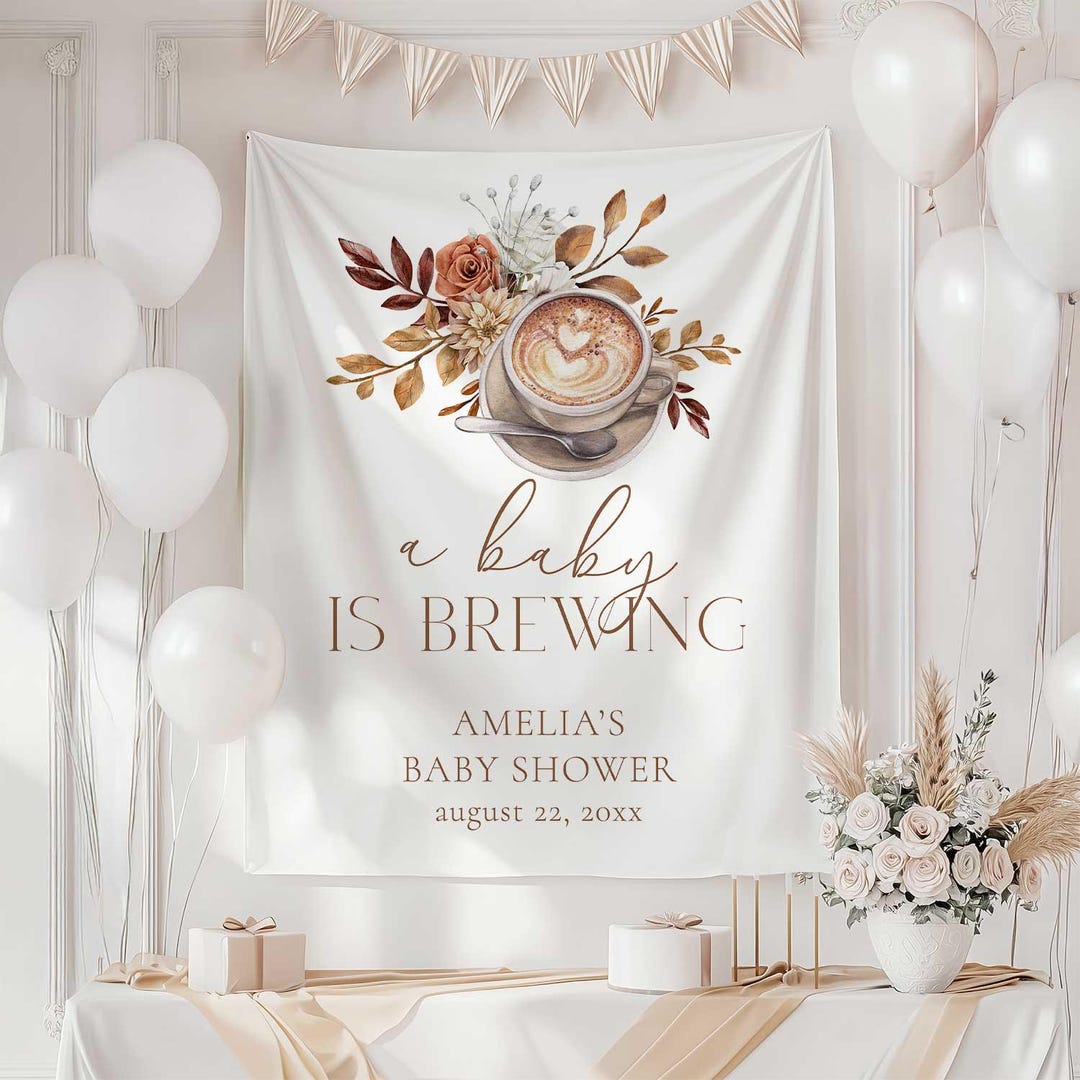 A Baby is Brewing Baby Shower Backdrop, Baby Shower Welcome Backdrop ...