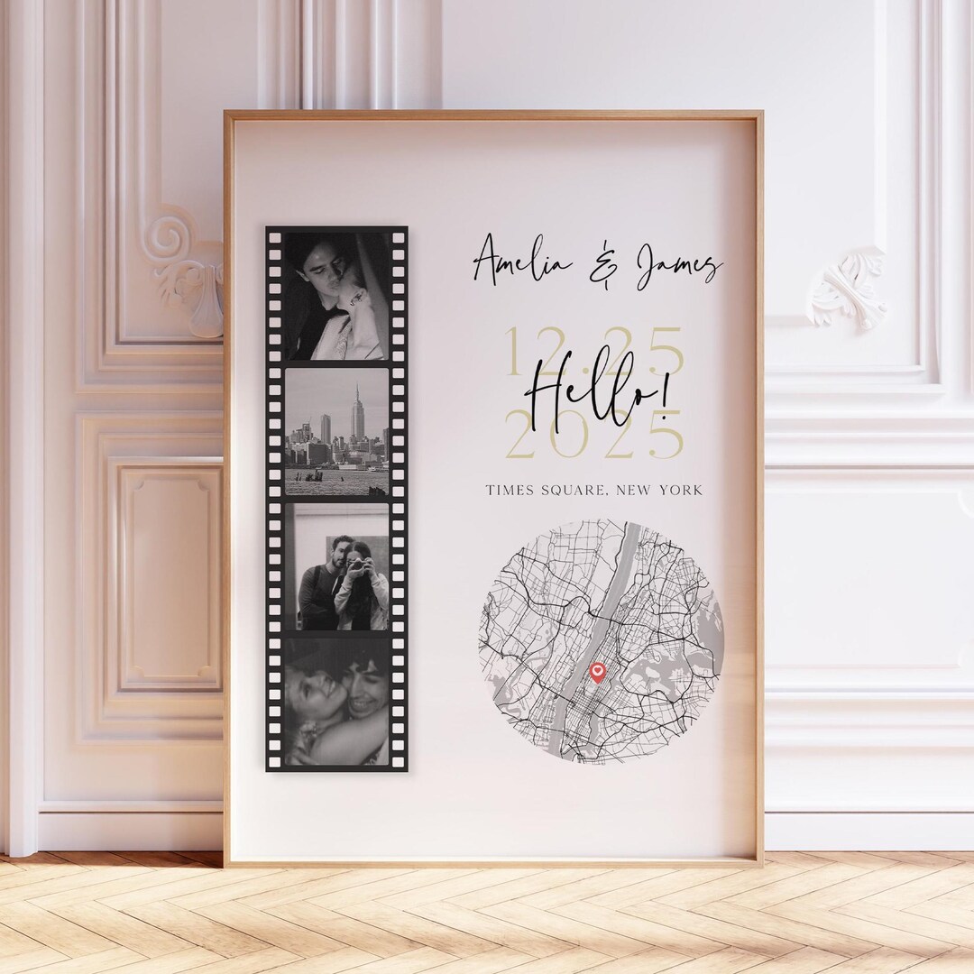 Personalised Couples Map, First Date Drawing, Where We Met Couples Gift ...