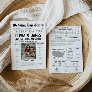 Editable Newspaper Wedding Program Template, Bold Editable Wedding ...