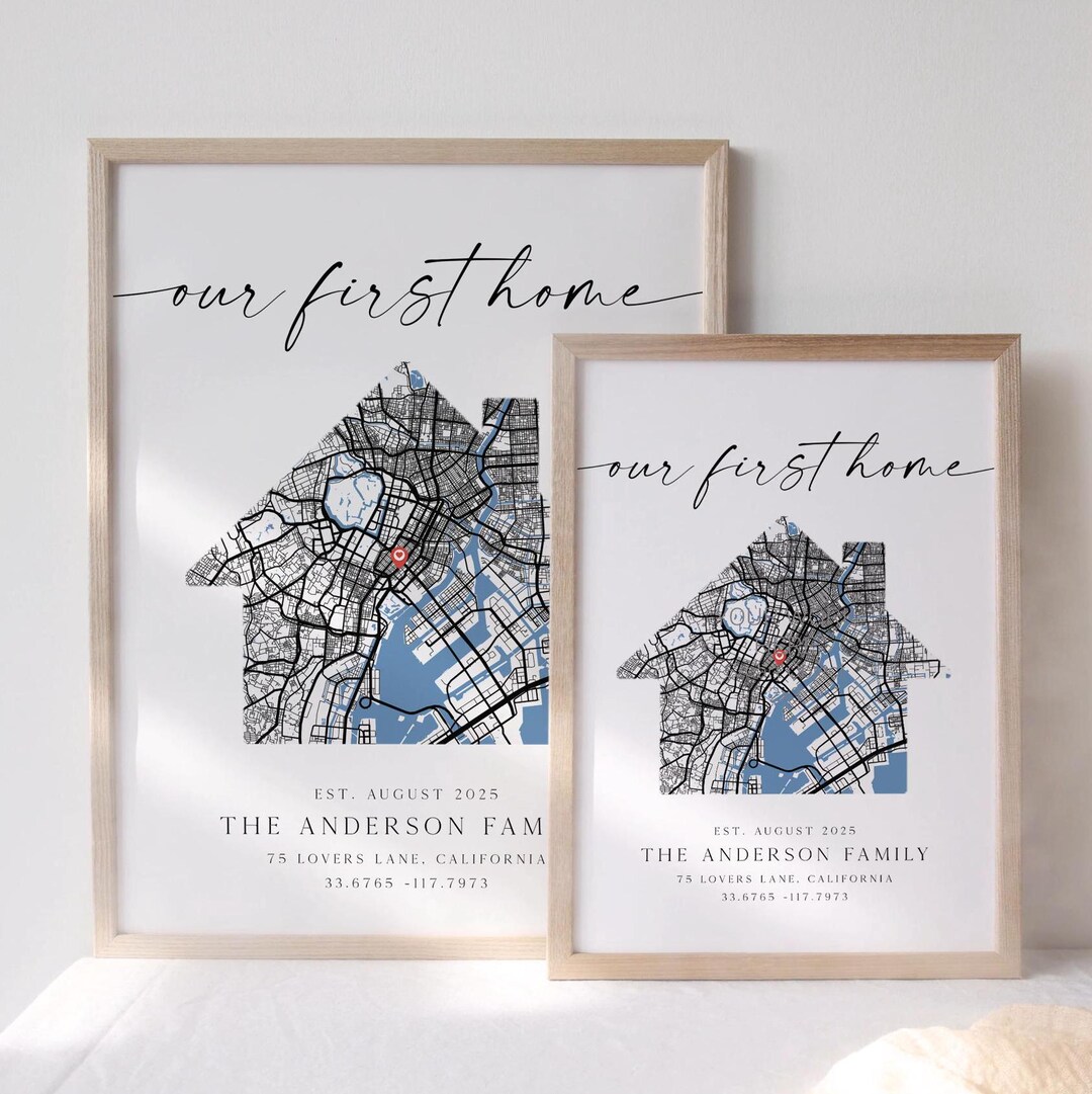 Custom Home Map Print, First Time Home Buyer, Personalized Housewarming ...