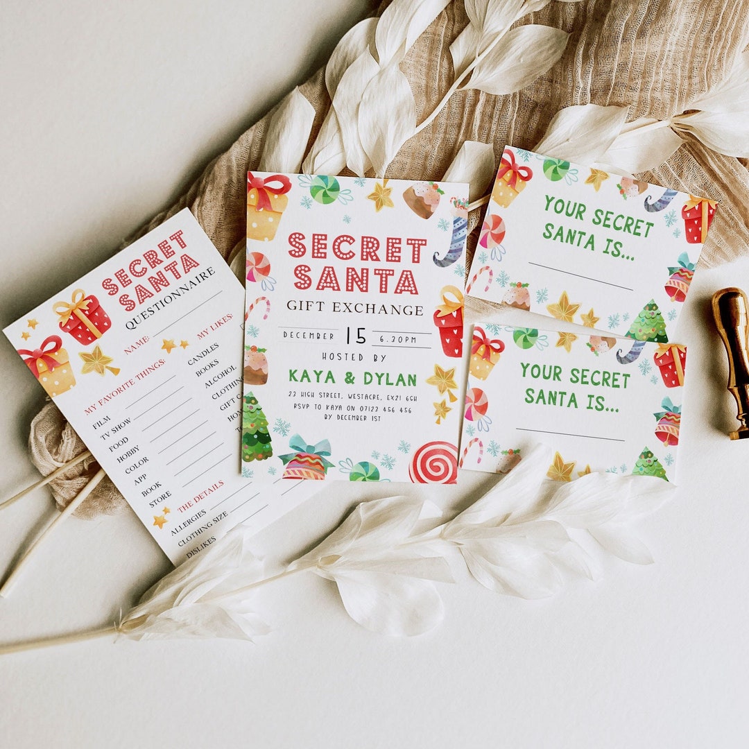 Secret Santa Bundle Printable, Secret Santa Invite, Gift Exchange ...
