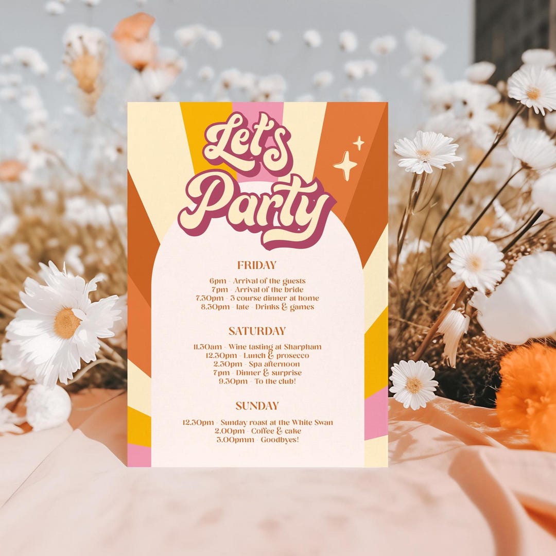 60s Festival Itinerary Template, Bachelorette Itinerary, Birthday ...