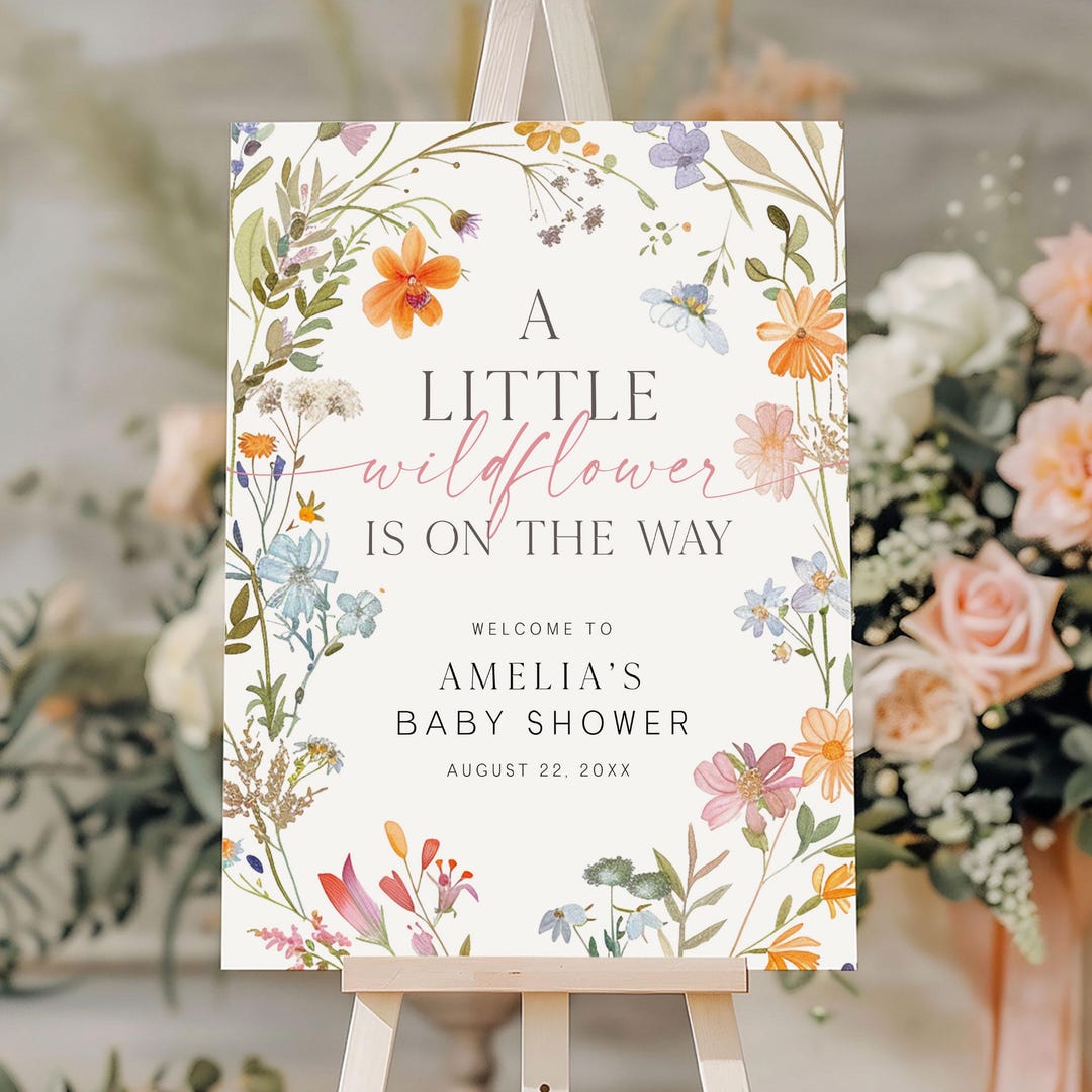 A Little Wildflower Welcome Sign, Baby Shower Welcome Sign Template ...