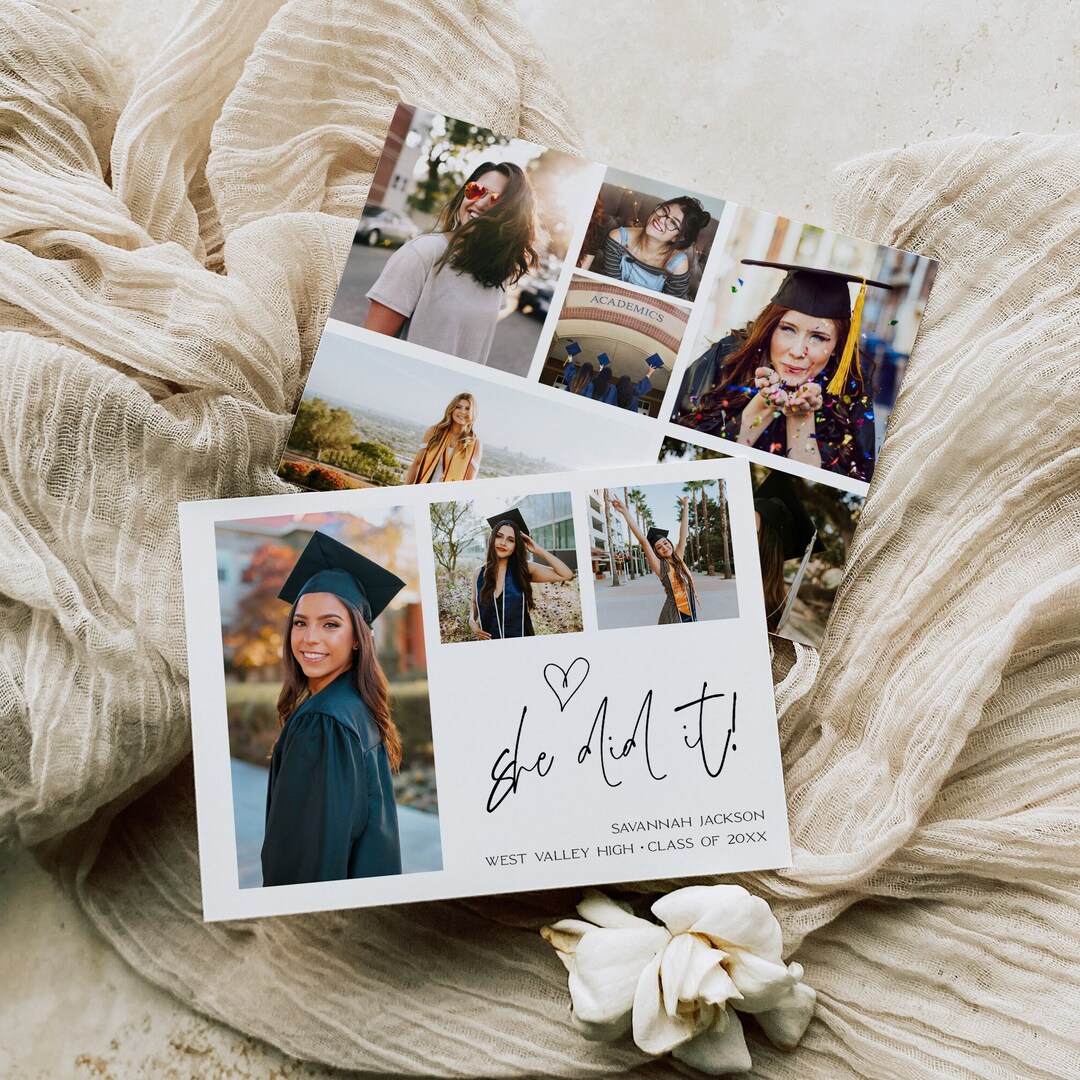 She Did It Graduation Announcement Card Template, Senior Graduation ...