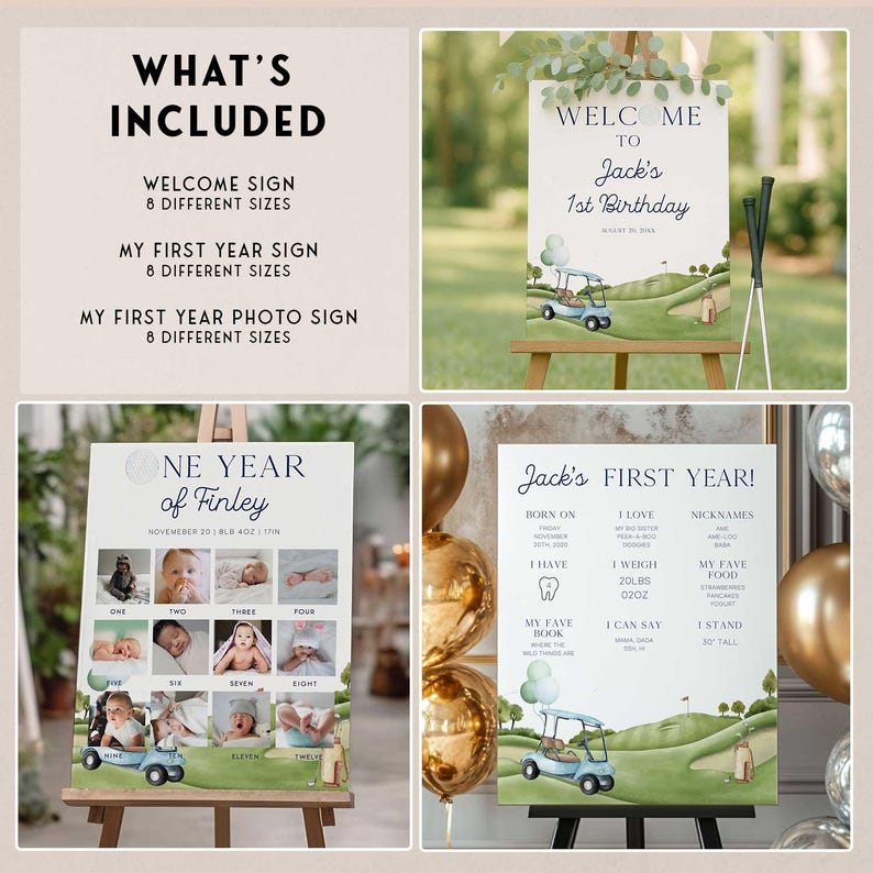 Golf First Birthday Party Bundle, Hole in One Birthday Invitation ...