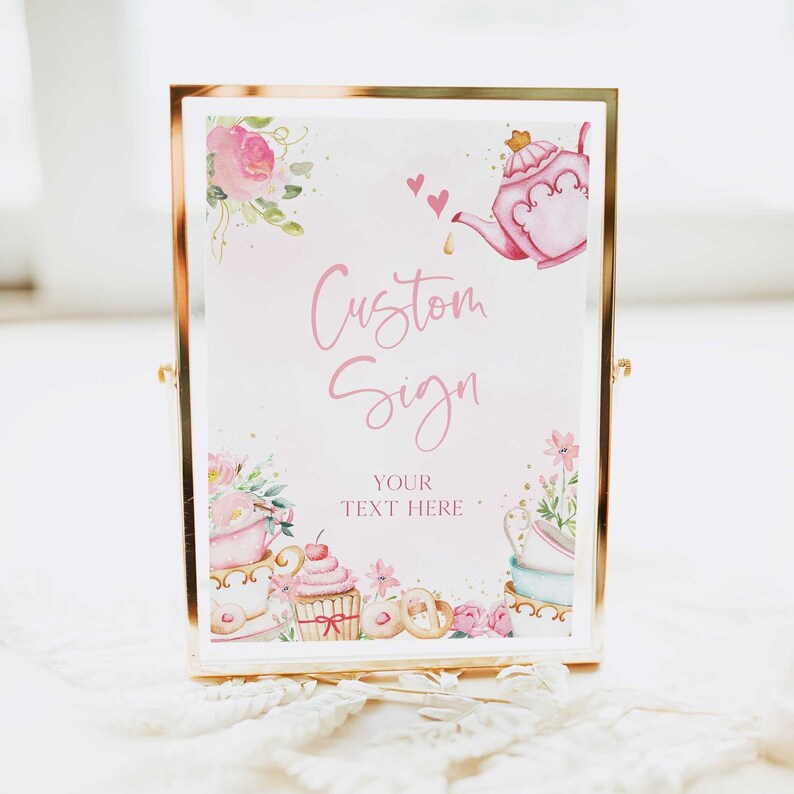 EDITABLE Tea Party Custom Sign, Par-tea Whimsical Floral Sign Template ...