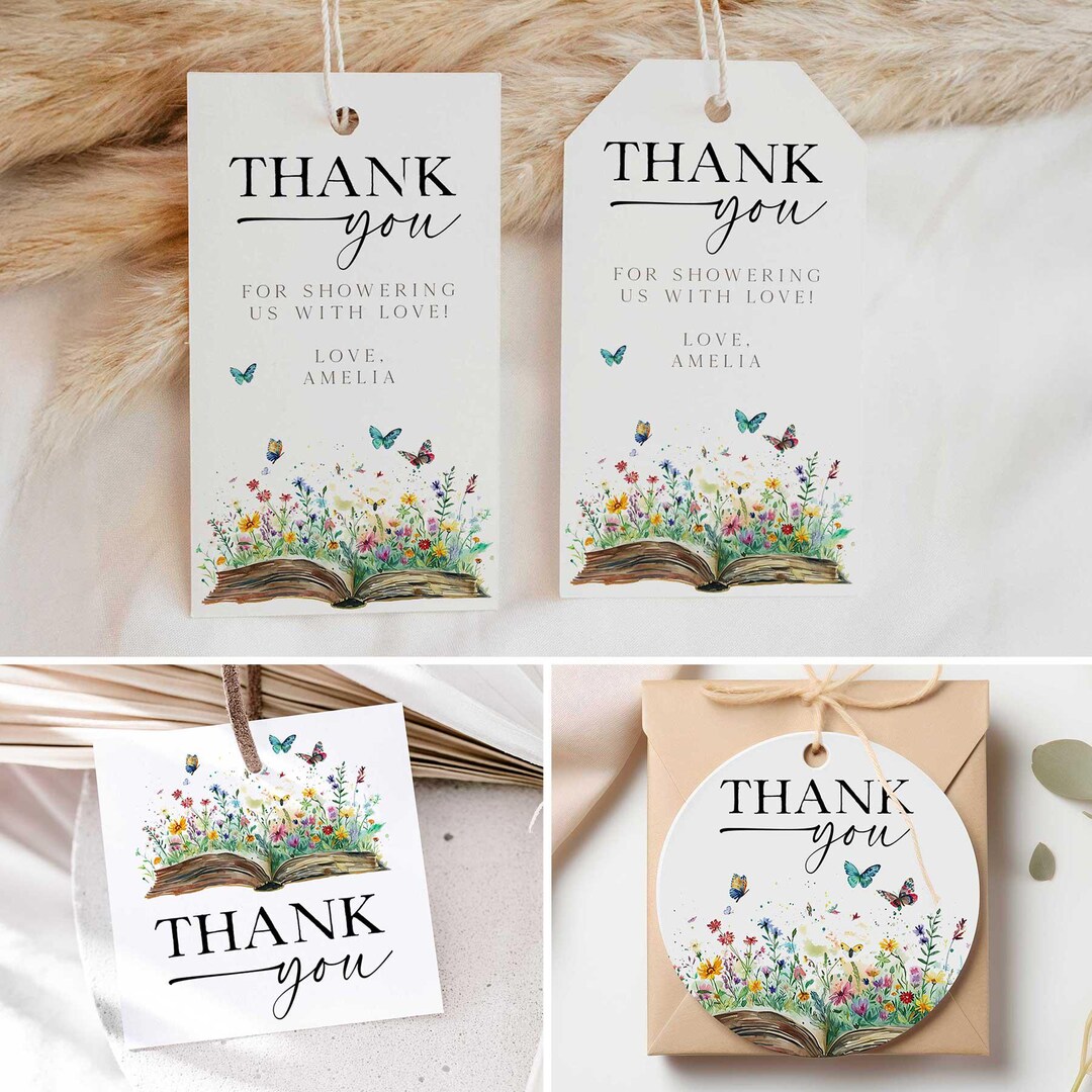 A New Chapter Begins Favor Tags Template, Story Book Baby Shower Gift ...