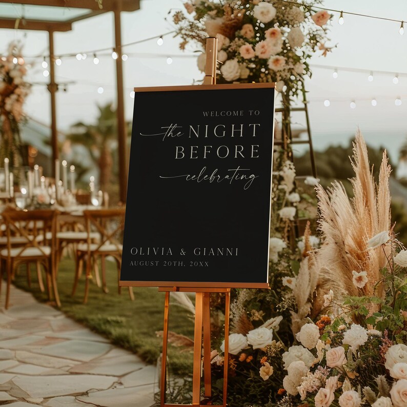 PRINTED + SHIPPED Black the Night Before Welcome Sign, Rehearsal Dinner ...